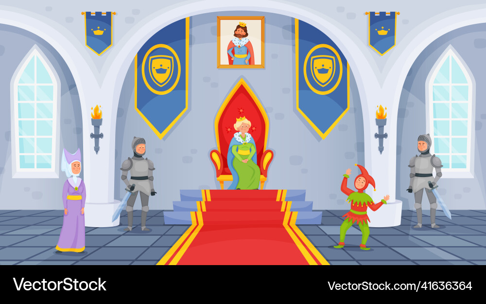 Cartoon castle hall with throne ballroom interior Vector Image
