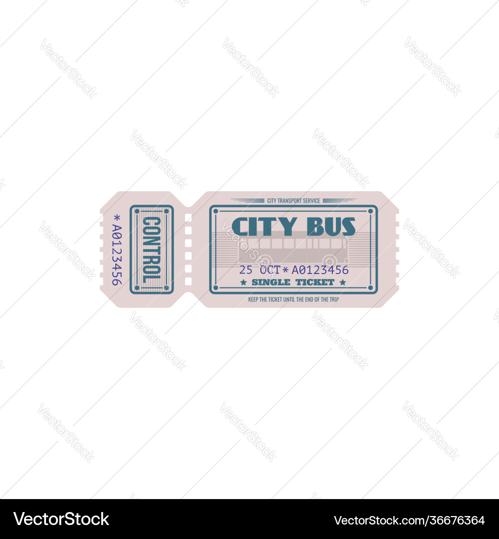 City bus single ticket with control line isolated Vector Image