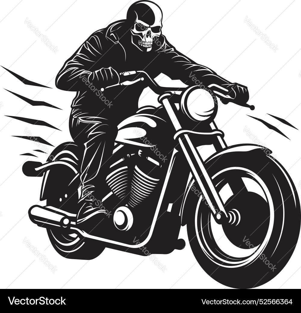 Dark rider biker skeleton silhouette in black Vector Image
