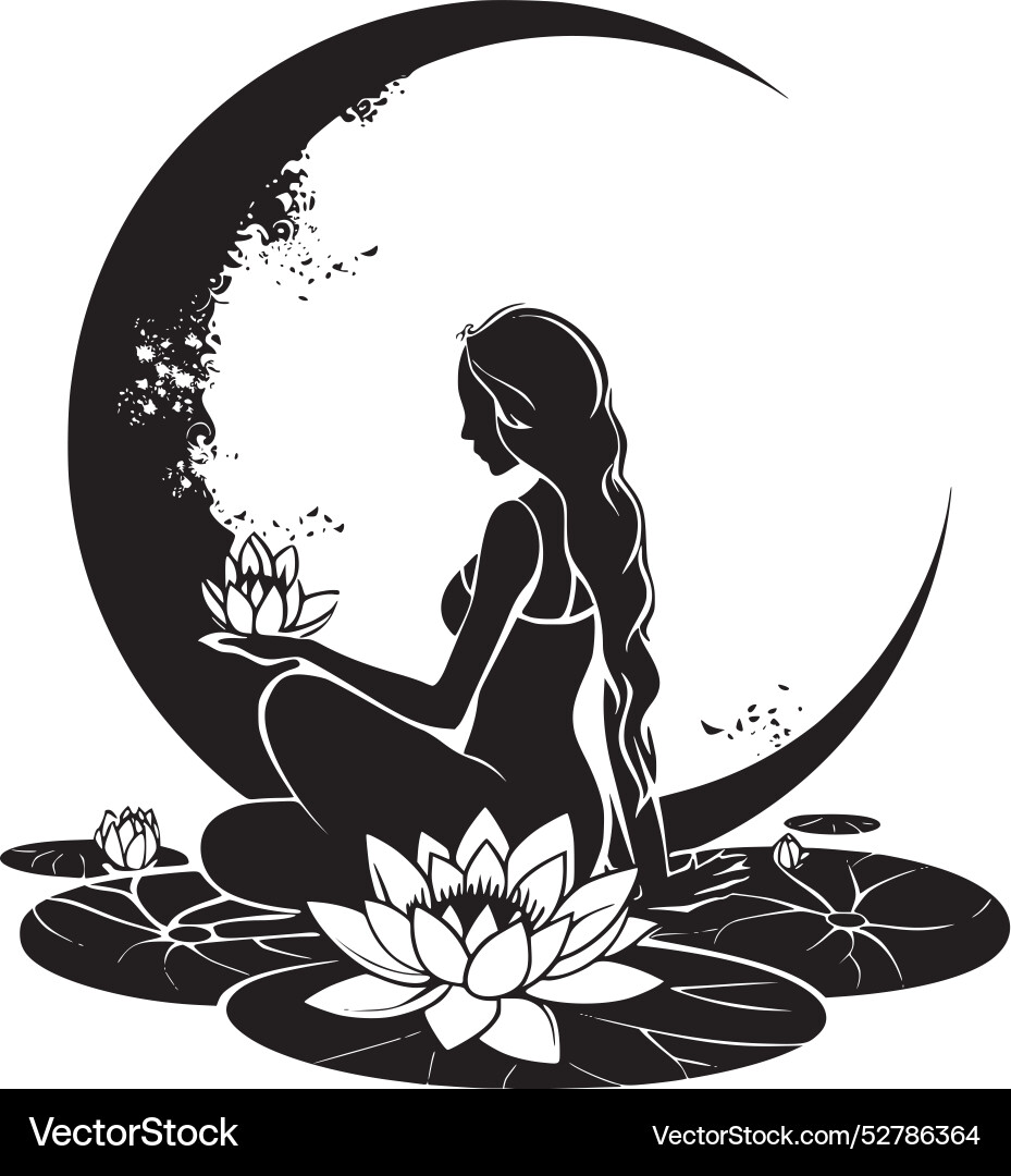 Floral silhouette moon Royalty Free Vector Image