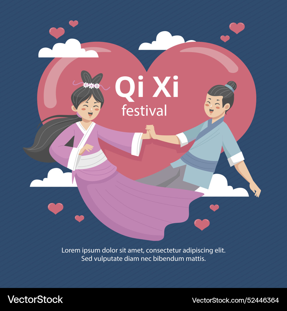 Hand drawn qi xi day Royalty Free Vector Image