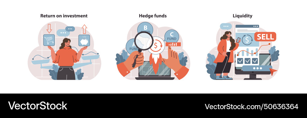 Investment insights set flat Royalty Free Vector Image Investment insights set flat Royalty Free Vector Image