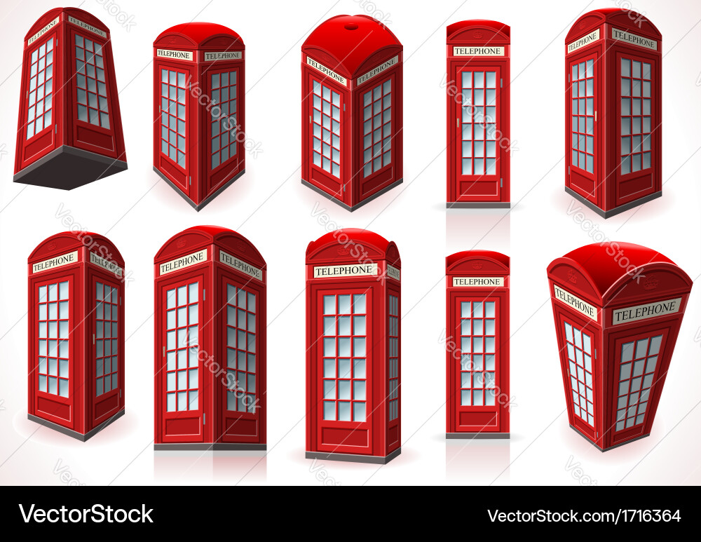 Vintage Red Telephone Cabin Set Royalty Free Vector Image