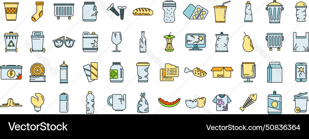 Waste icons set color line Royalty Free Vector Image