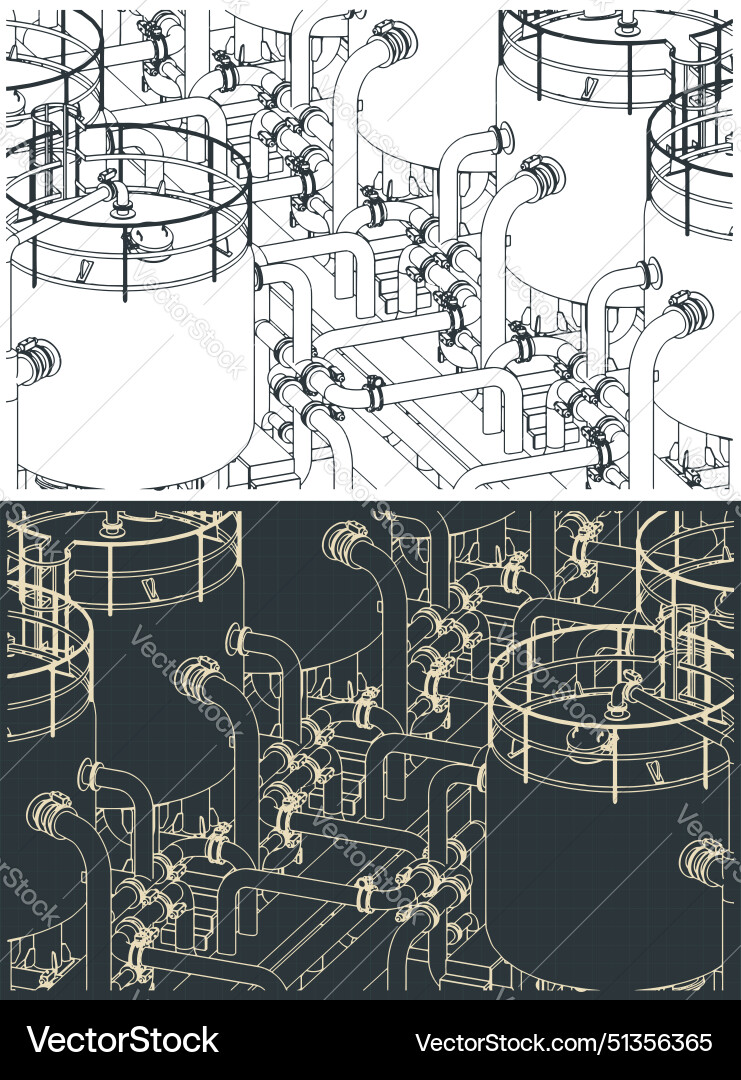 Chemical production tanks blueprints Royalty Free Vector