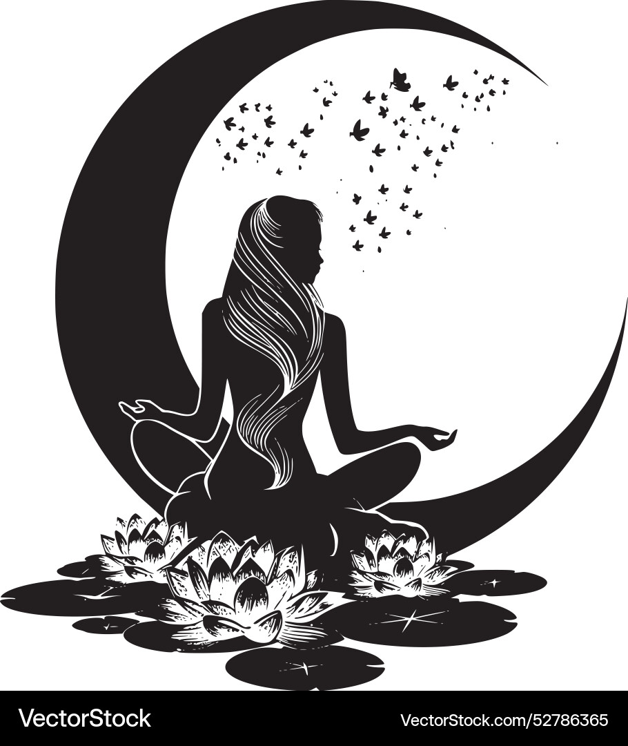 Floral silhouette moon Royalty Free Vector Image