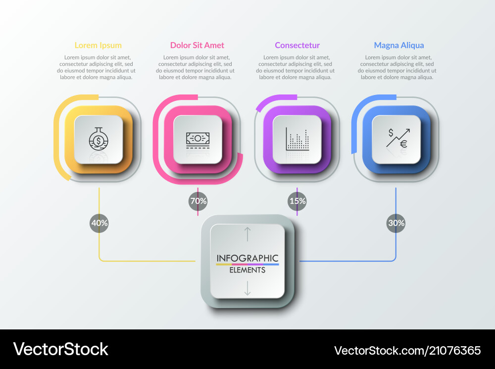 Four linear pictograms inside colorful squares Vector Image