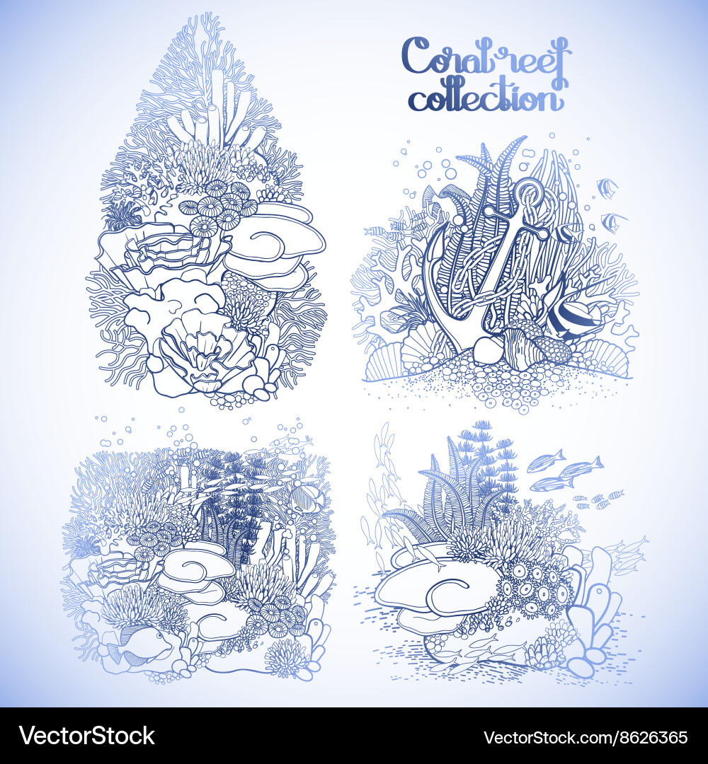 Graphic coral reef collection Royalty Free Vector Image