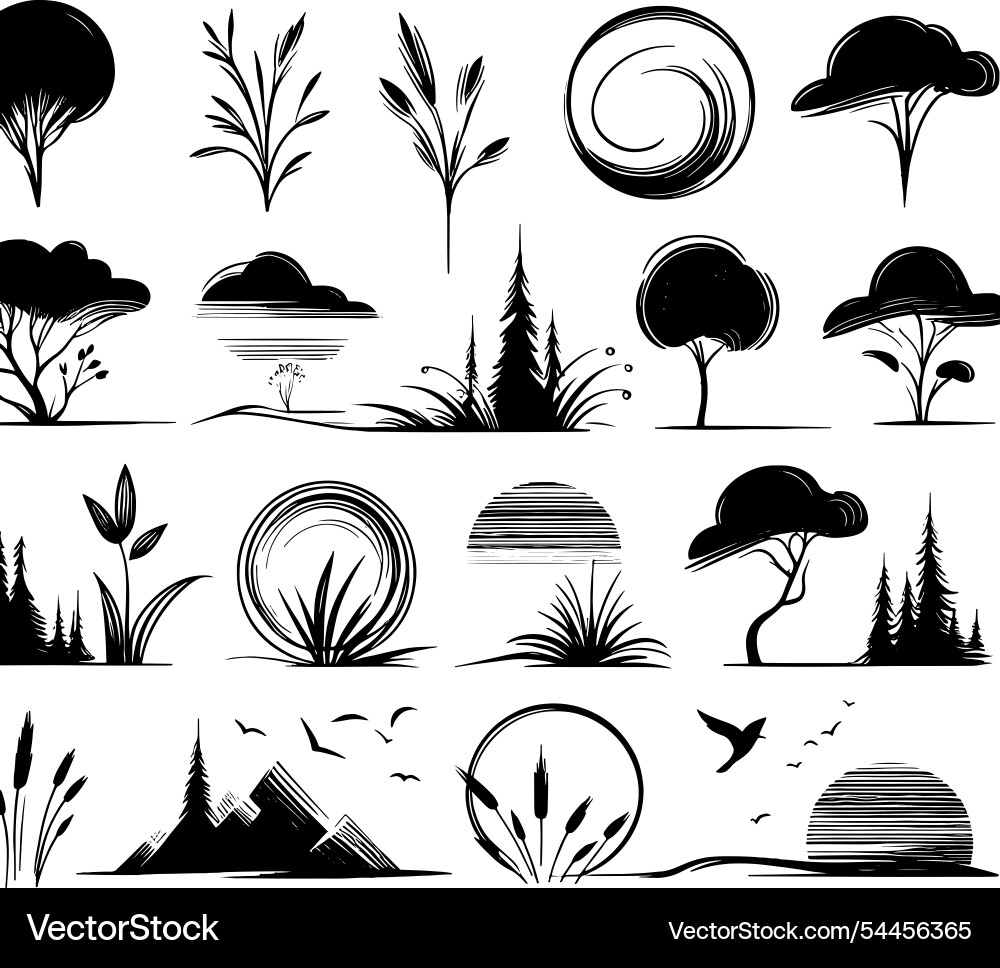 Nature silhouettes collection Royalty Free Vector Image