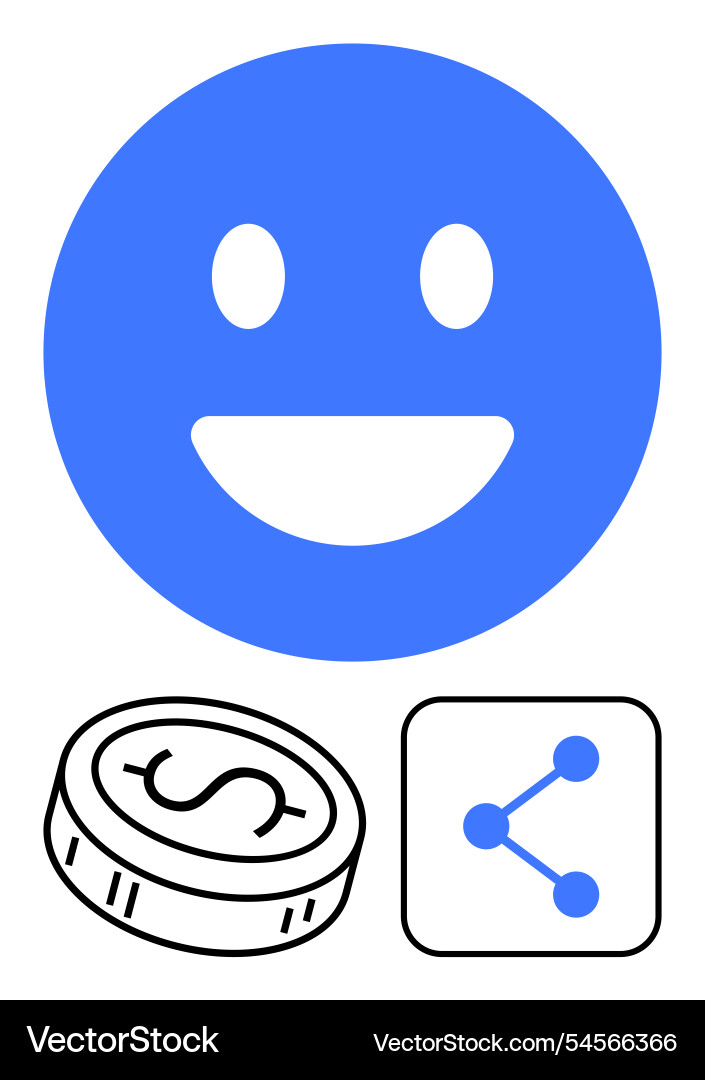 Blue happy emotion coin with dollar symbol Vector Image