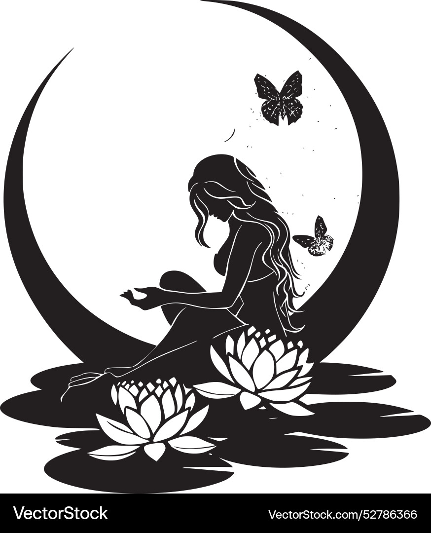 Floral silhouette moon Royalty Free Vector Image