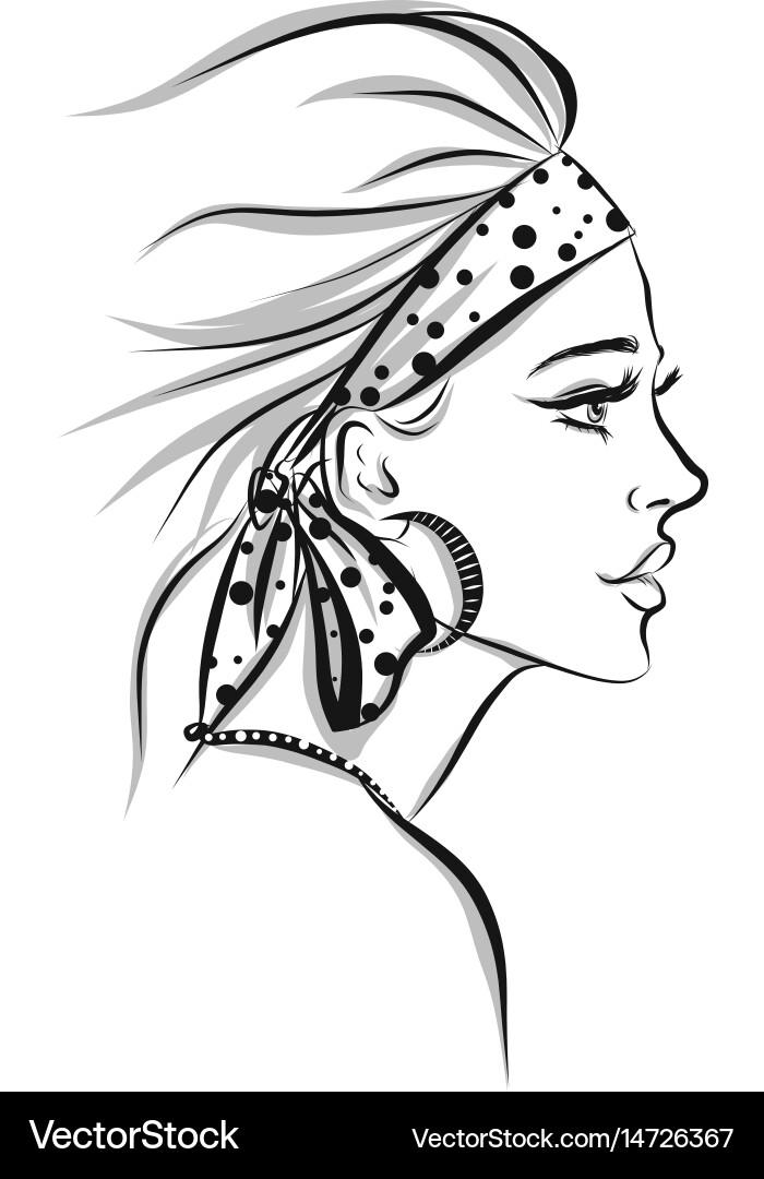 Beautiful woman line art Royalty Free Vector Image