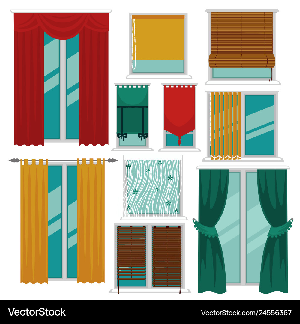 Curtains blinds and shutters on windows fabric Vector Image