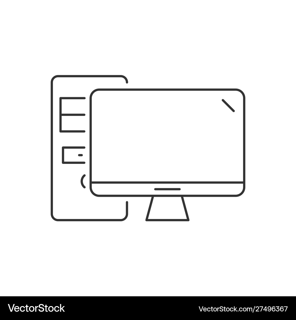 Desktop computer linear icon on white background Vector Image