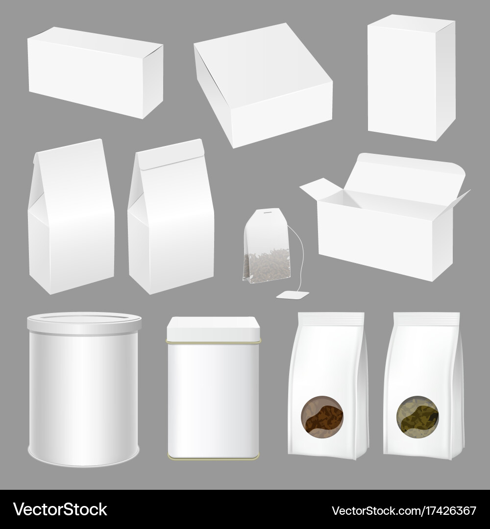 Realistic creative tea packaging design set Vector Image
