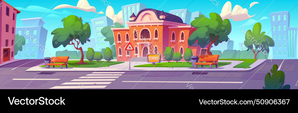 School building and outside yard background Vector Image