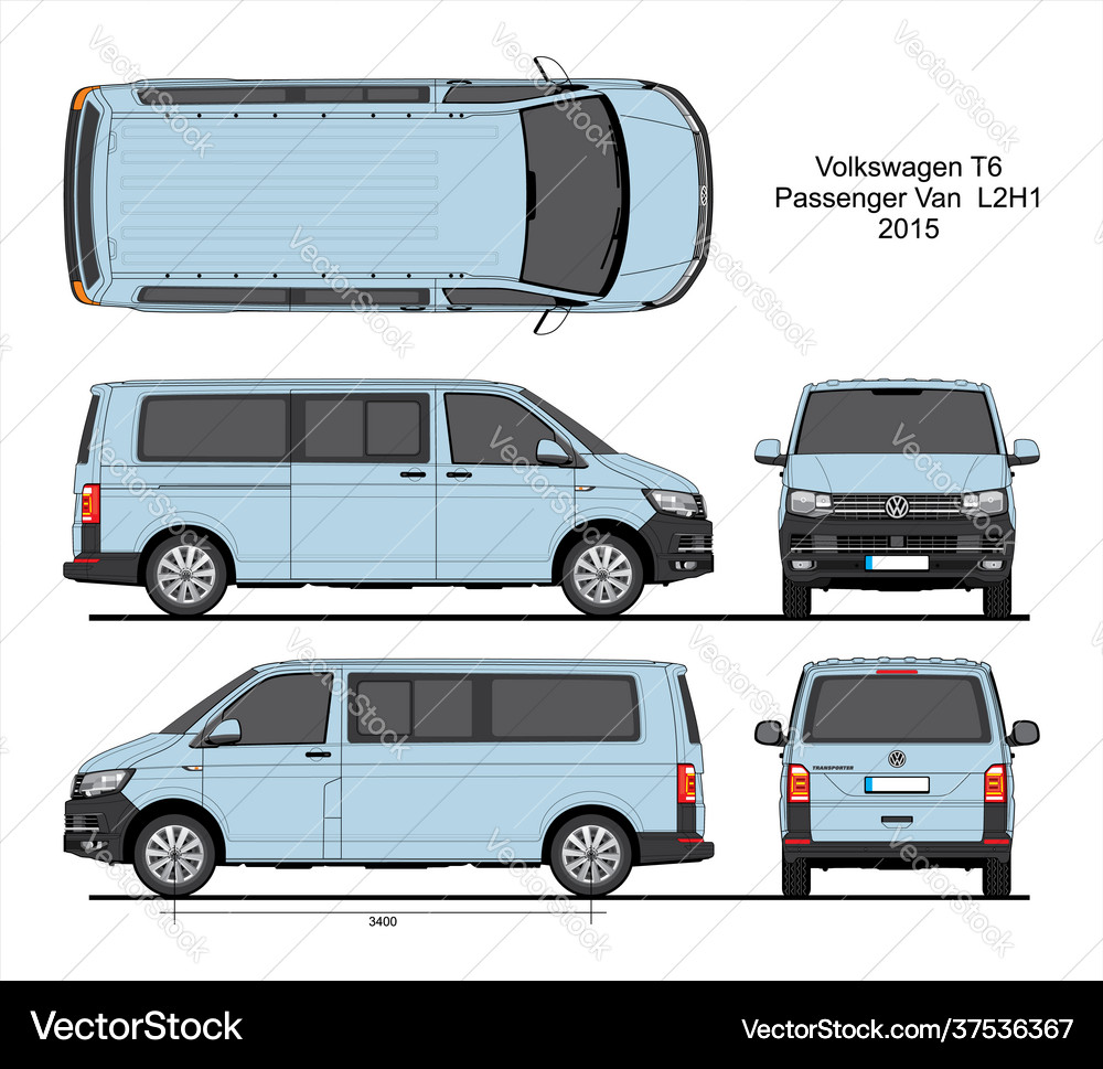 Volkswagen t6 passenger van lwb l2h1 2015-present Vector Image