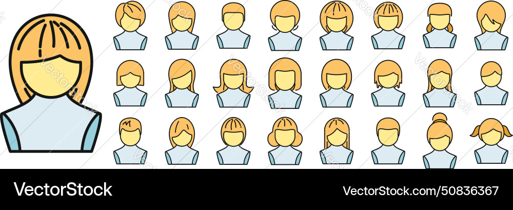 Wig icons set color line Royalty Free Vector Image