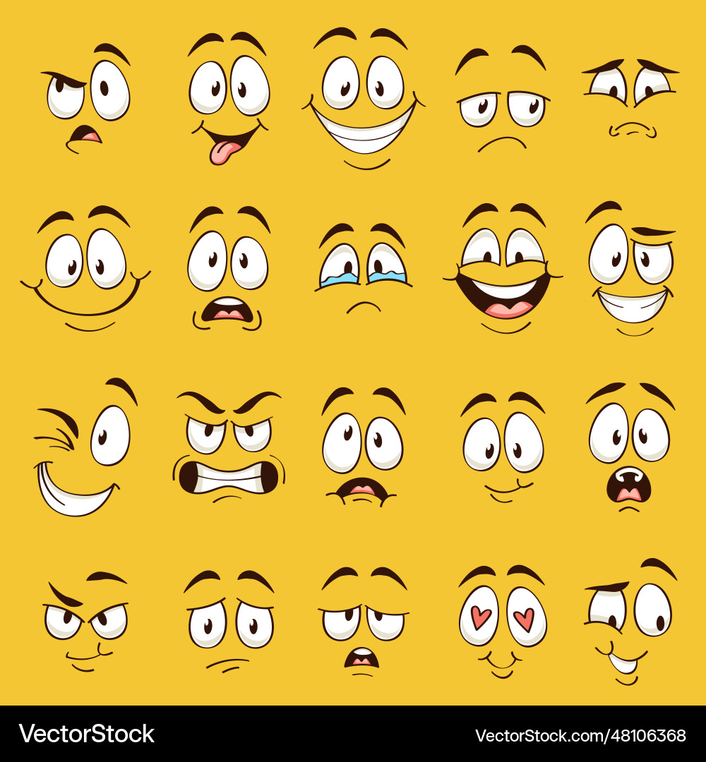 Cartoon faces funny face expressions caricature Vector Image