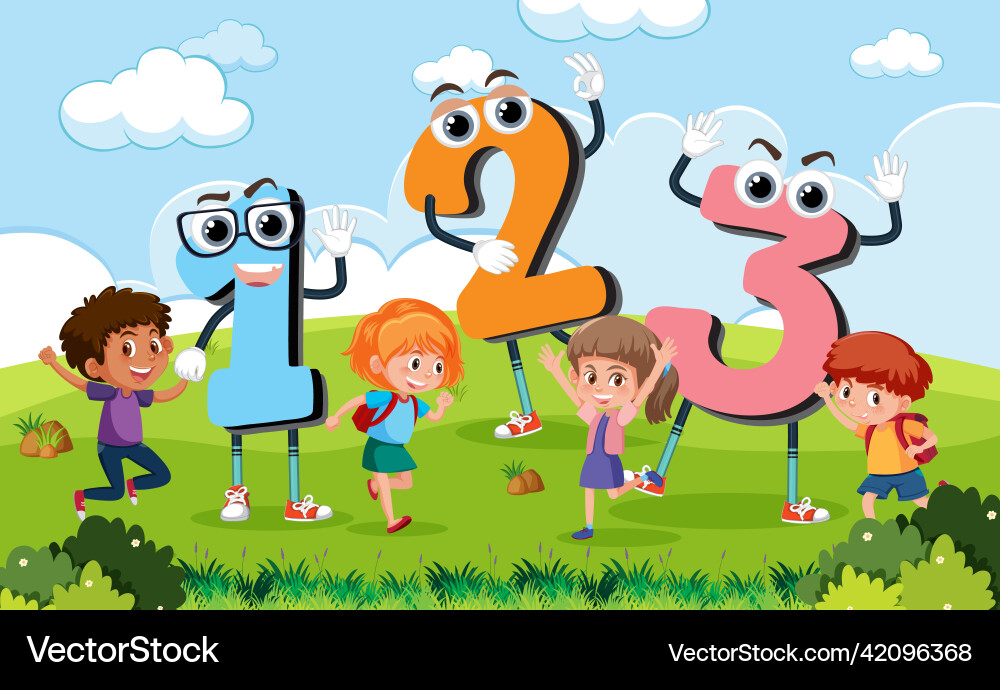 Cartoon kids with number 1 2 3 Royalty Free Vector Image