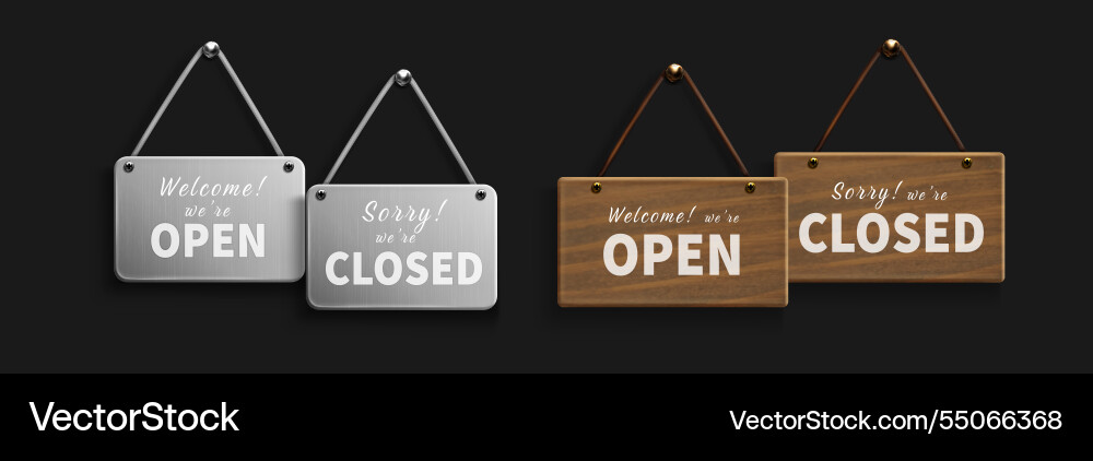Closed and open door signs set Royalty Free Vector Image
