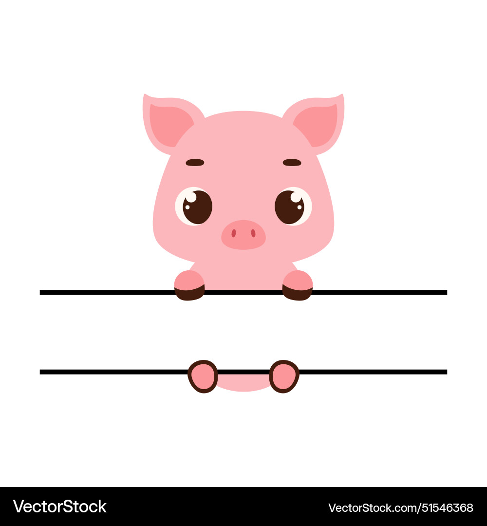 Cute pig split monogram funny cartoon character Vector Image