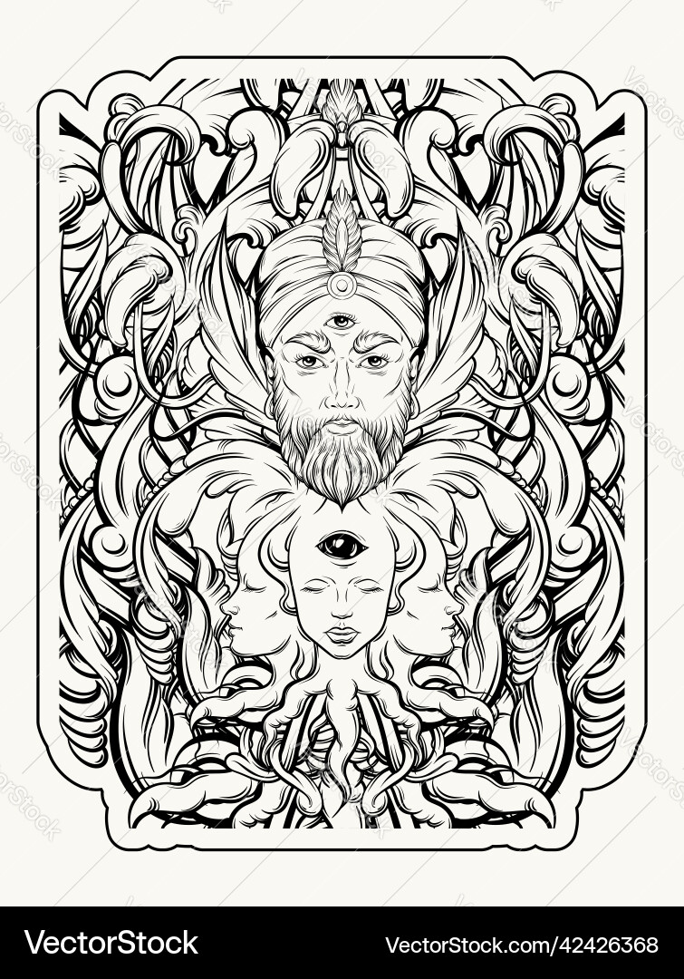 Hand drawn of fortune teller with three eyes Vector Image