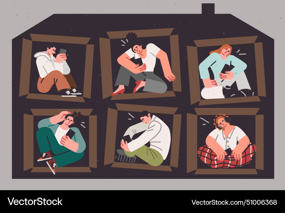People with digital addiction are sitting Vector Image