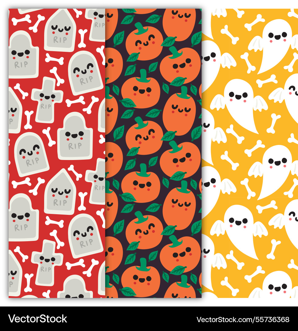 Set of cute halloween patterns Royalty Free Vector Image