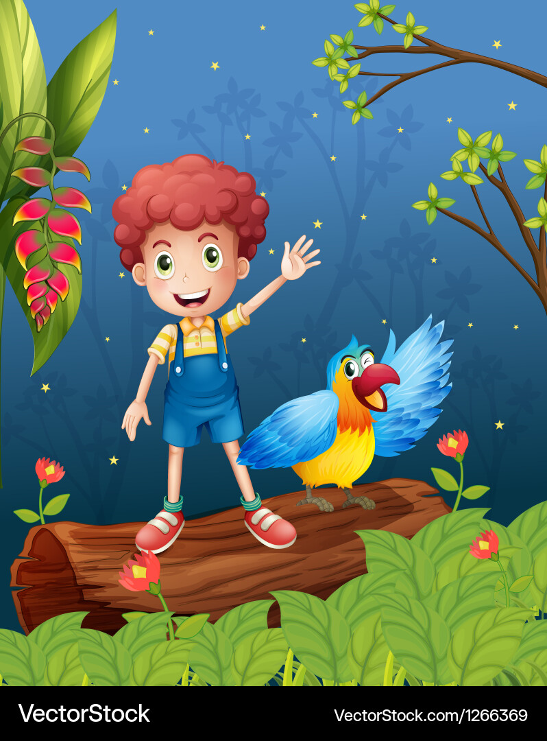 A boy with bird at the forest Royalty Free Vector Image