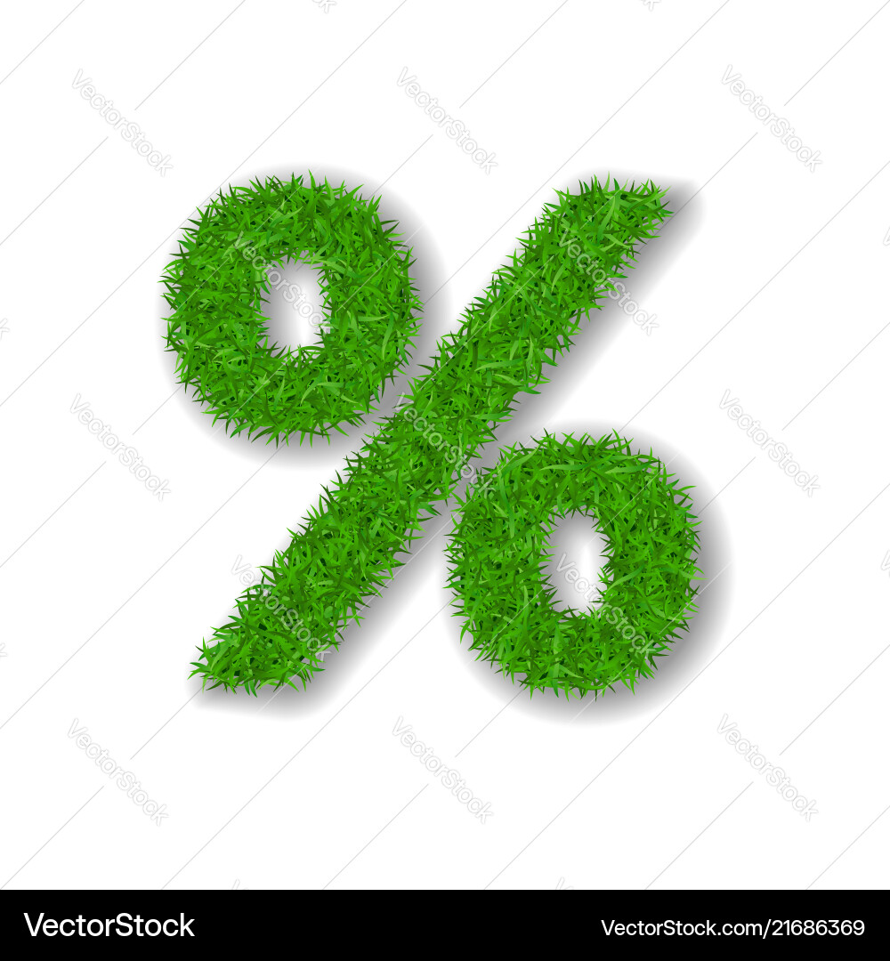 Grass symbol percent green isolated Royalty Free Vector