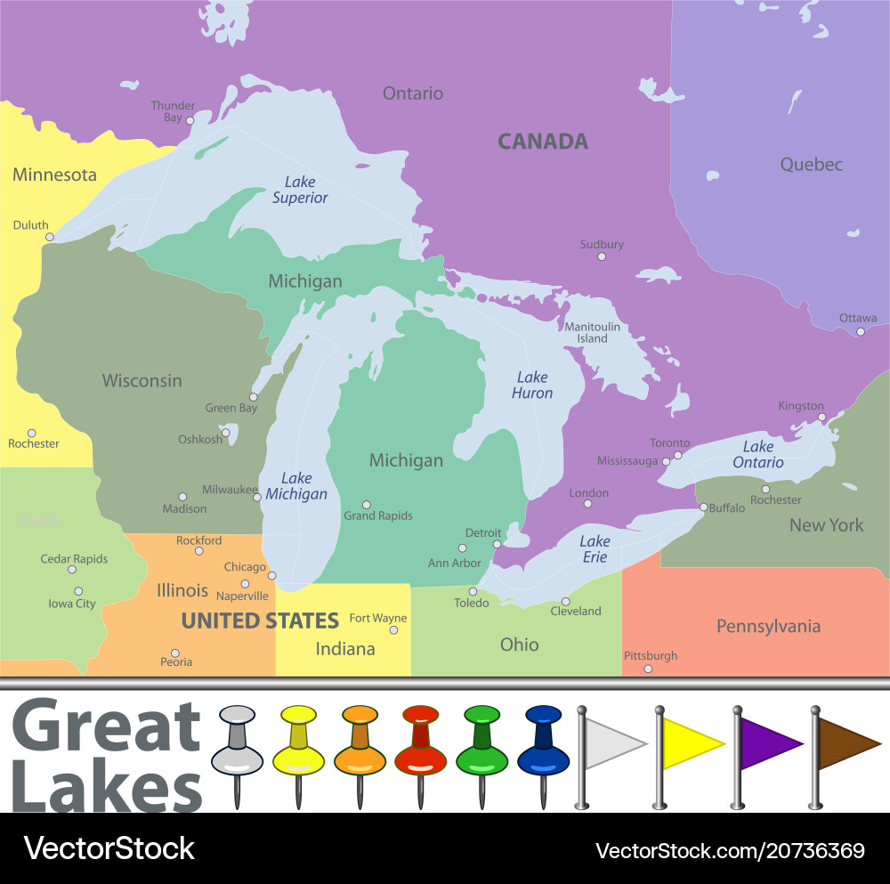 Map of great lakes Royalty Free Vector Image - VectorStock