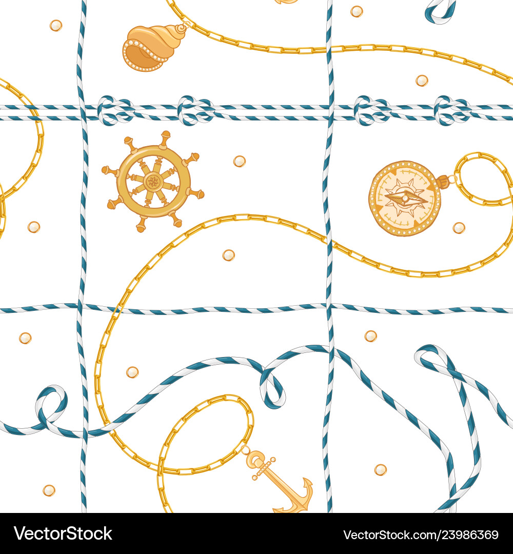 Nautical seamless pattern marine rope knots chains