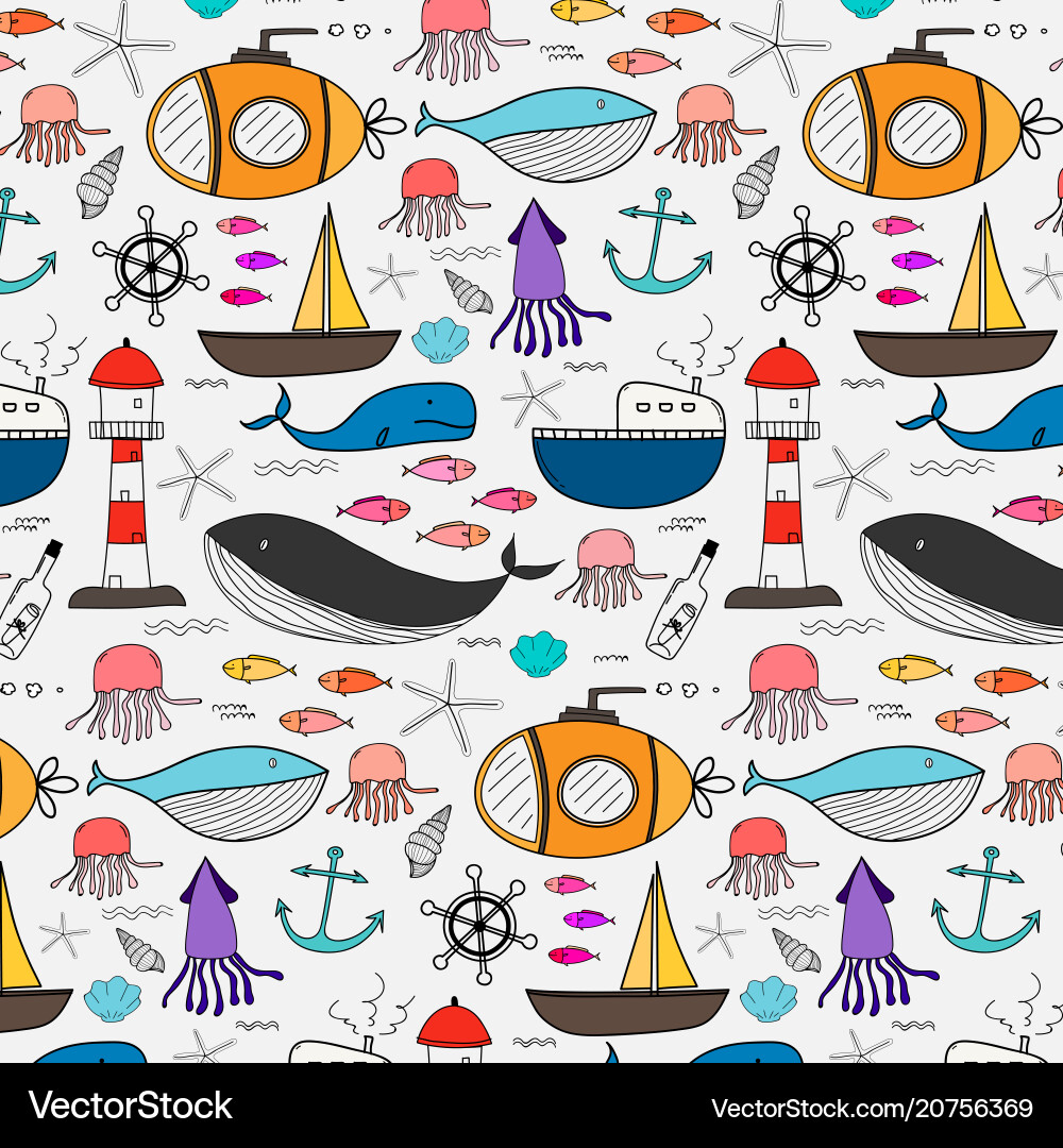 Sea Creature Pattern - Nautical Art Royalty Free Vector
