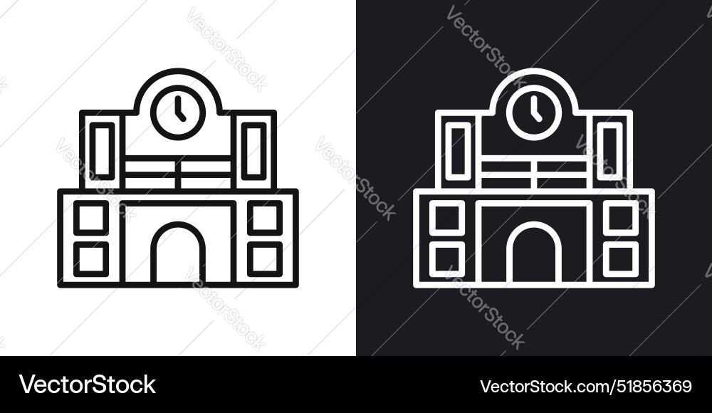 Train station building icon set in black Vector Image