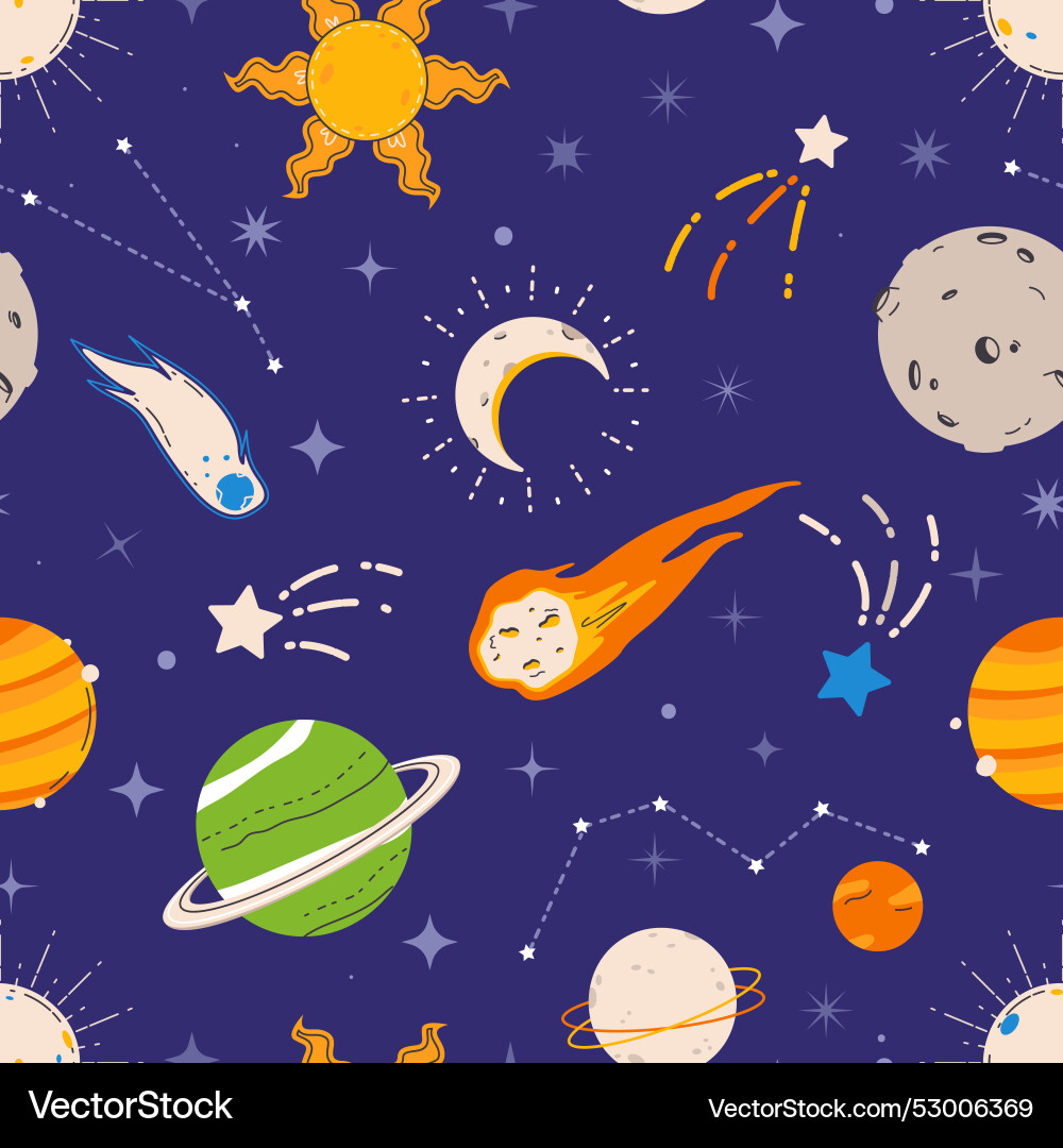Universe seamless pattern planets sun moon Vector Image