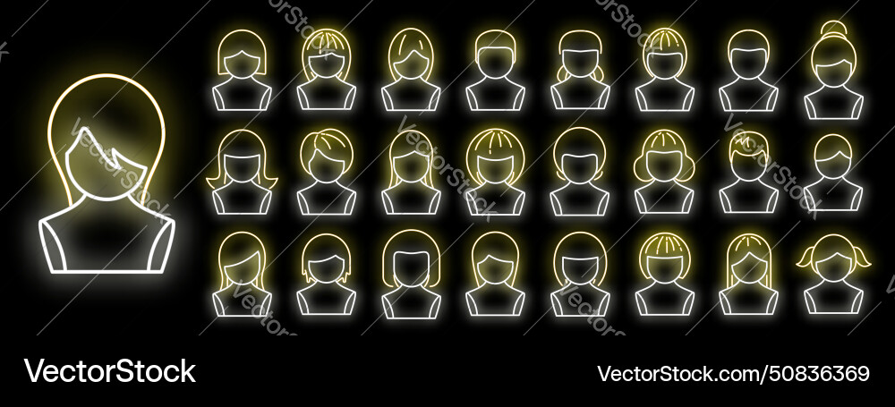 Wig icons set neon Royalty Free Vector Image - VectorStock