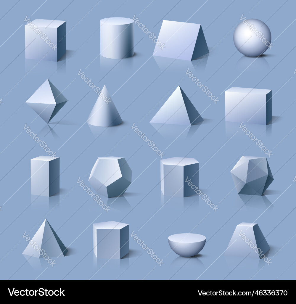 3d geometric shapes set cube cylinder pyramids Vector Image