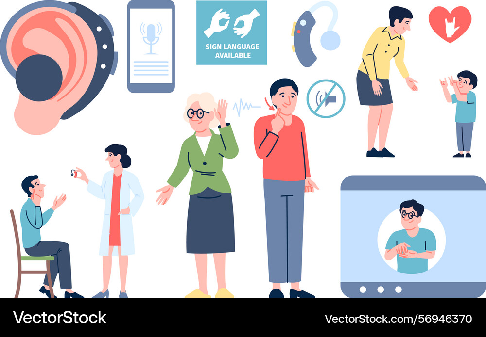 Deaf people aid hearing device for ears doctor Vector Image