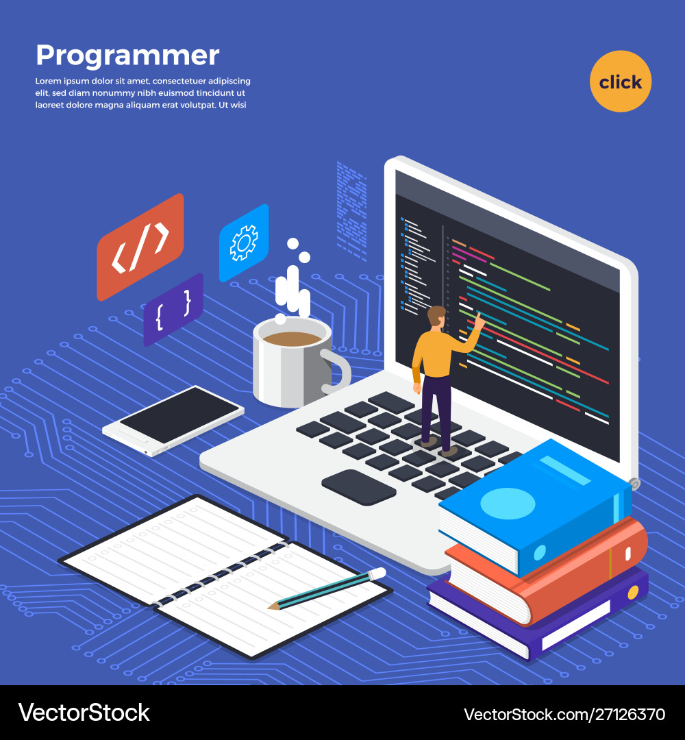 Flat design concept programmer coding program Vector Image