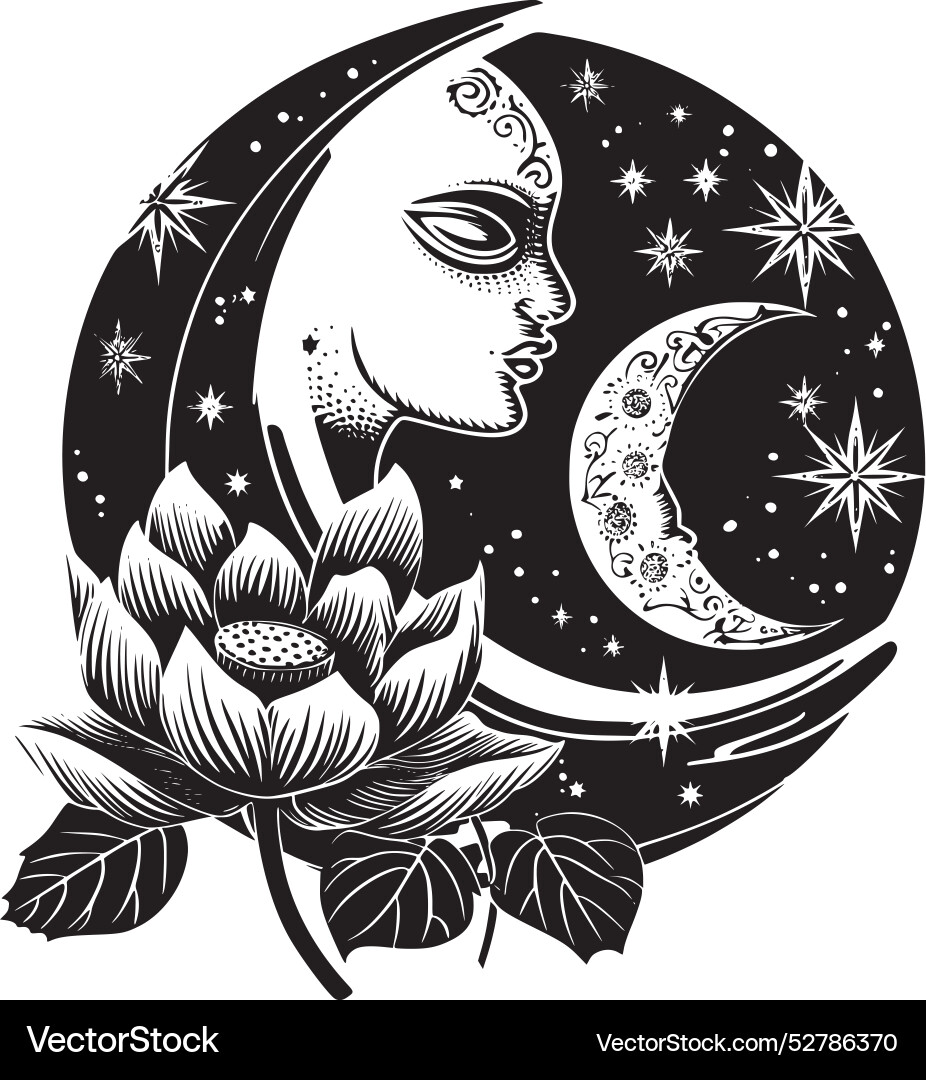 Floral silhouette moon Royalty Free Vector Image