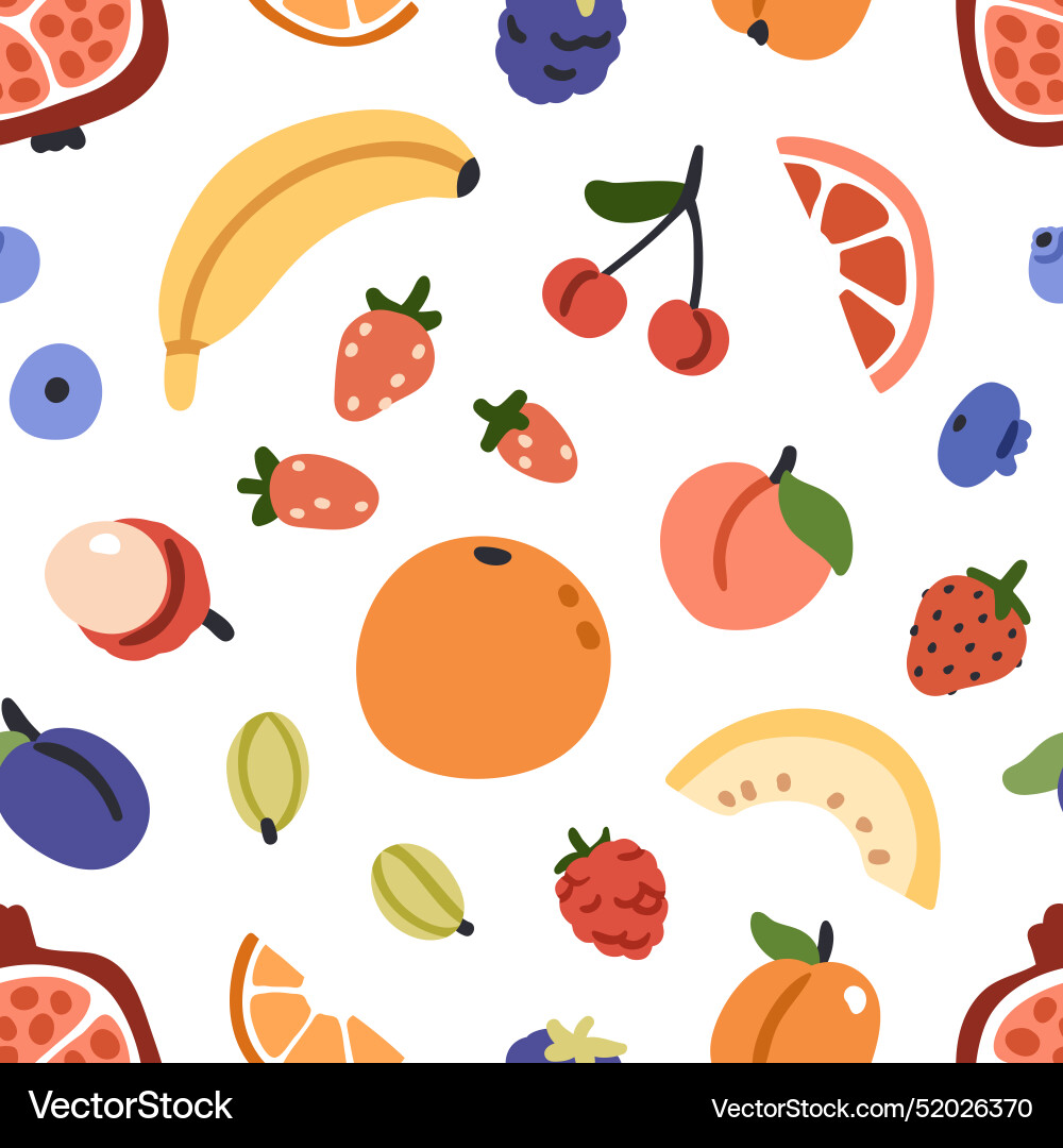 Fruit and berry seamless pattern natural summer Vector Image