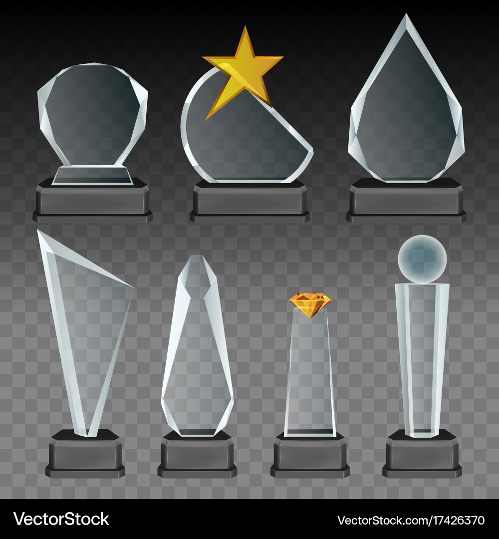 Glass transparent trophy and award set Royalty Free Vector