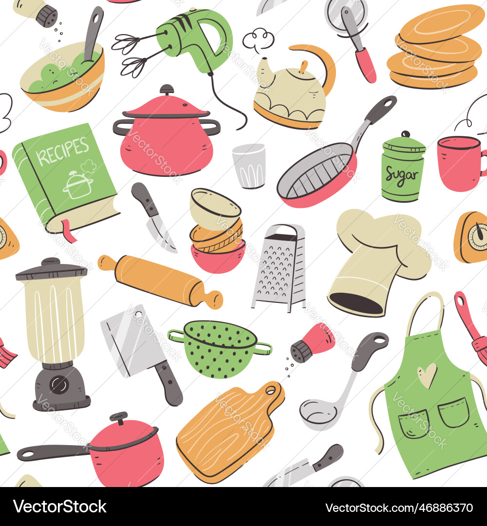 Kitchen tools seamless pattern Royalty Free Vector Image
