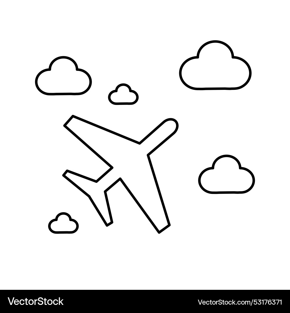 Airplane sign in clouds outline symbol sky Vector Image