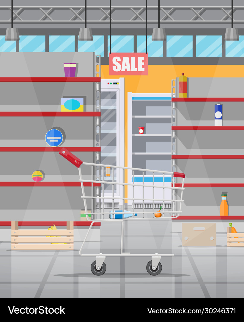 Interior supermarket with empty shelves Royalty Free Vector