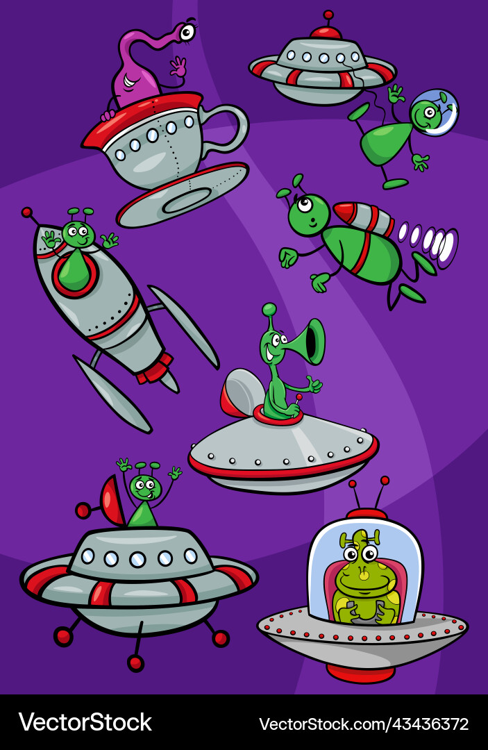 Cartoon aliens fantasy characters in space Vector Image