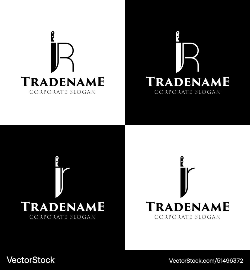 Letter r knife logo for culinary brands Royalty Free Vector