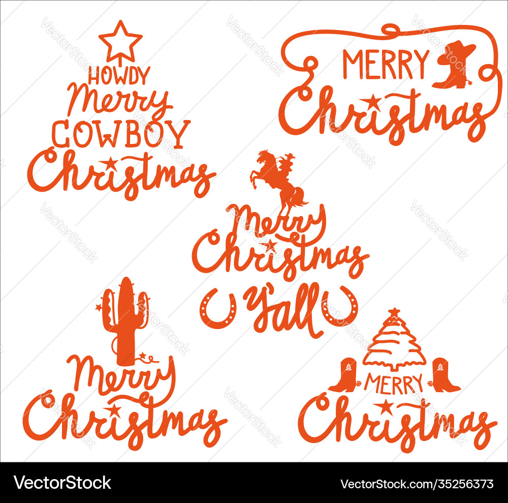 Cowboy merry christmas set with typography text Vector Image