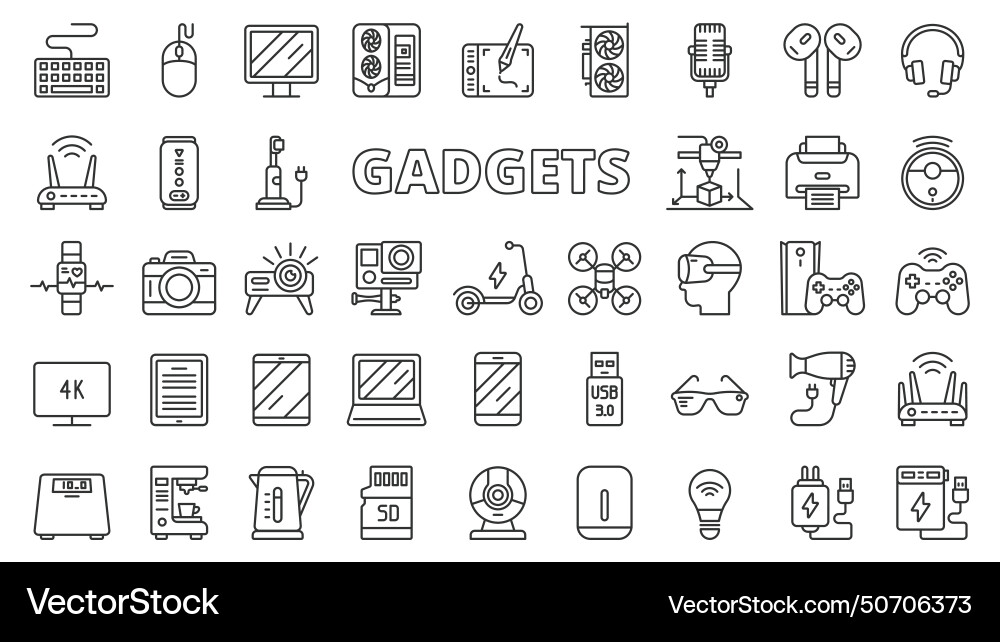 Gadgets icons in line design pc gaming game Vector Image